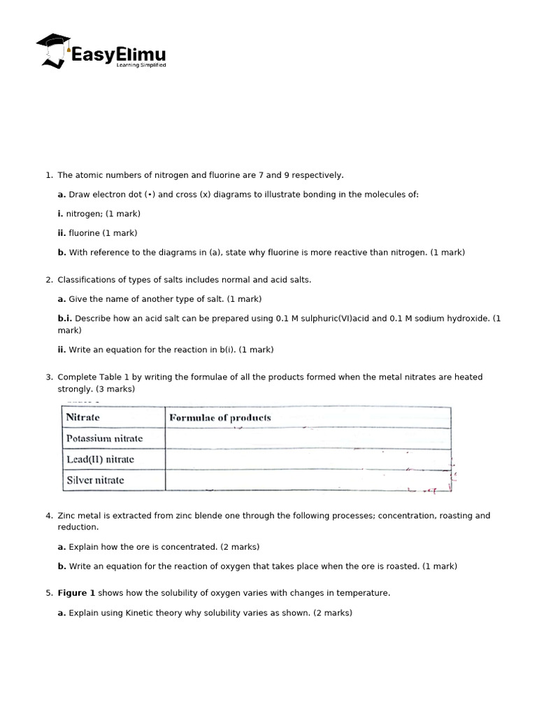 KCSE 2023 Chemistry Paper 1 Q&A | PDF | Water | Chemical Reactions