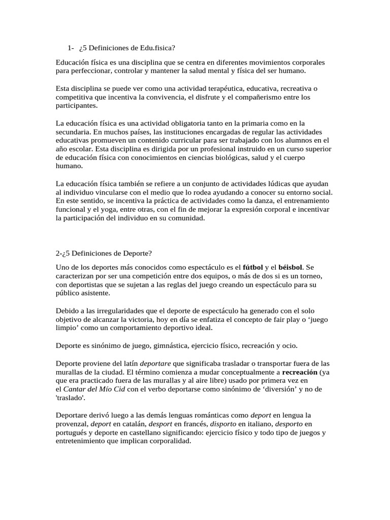 Definiciones y Historia de Educación Física | PDF | Educación Física ...