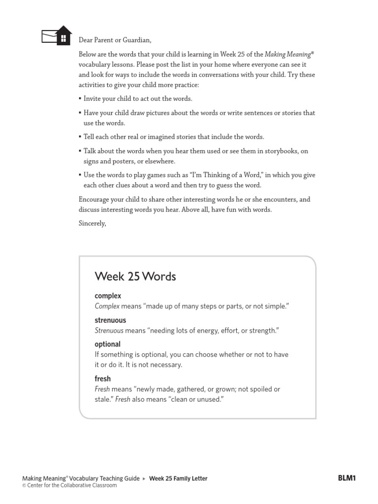 Week 25 Words Family Letter | PDF