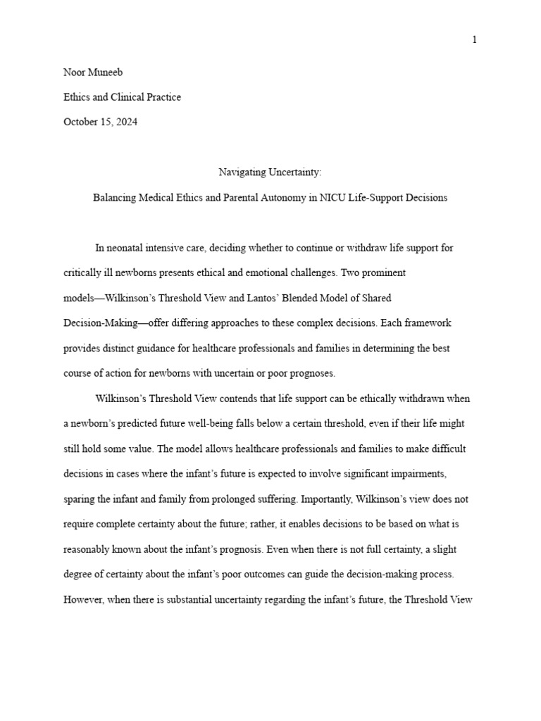 NICU Life Support: Ethical Decision-Making | PDF | Decision Making | Risk