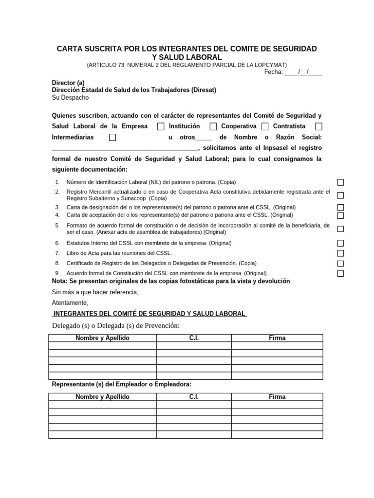 Formatos para Registrar El Comité de Seguridad y Salud Laboral | PDF ...