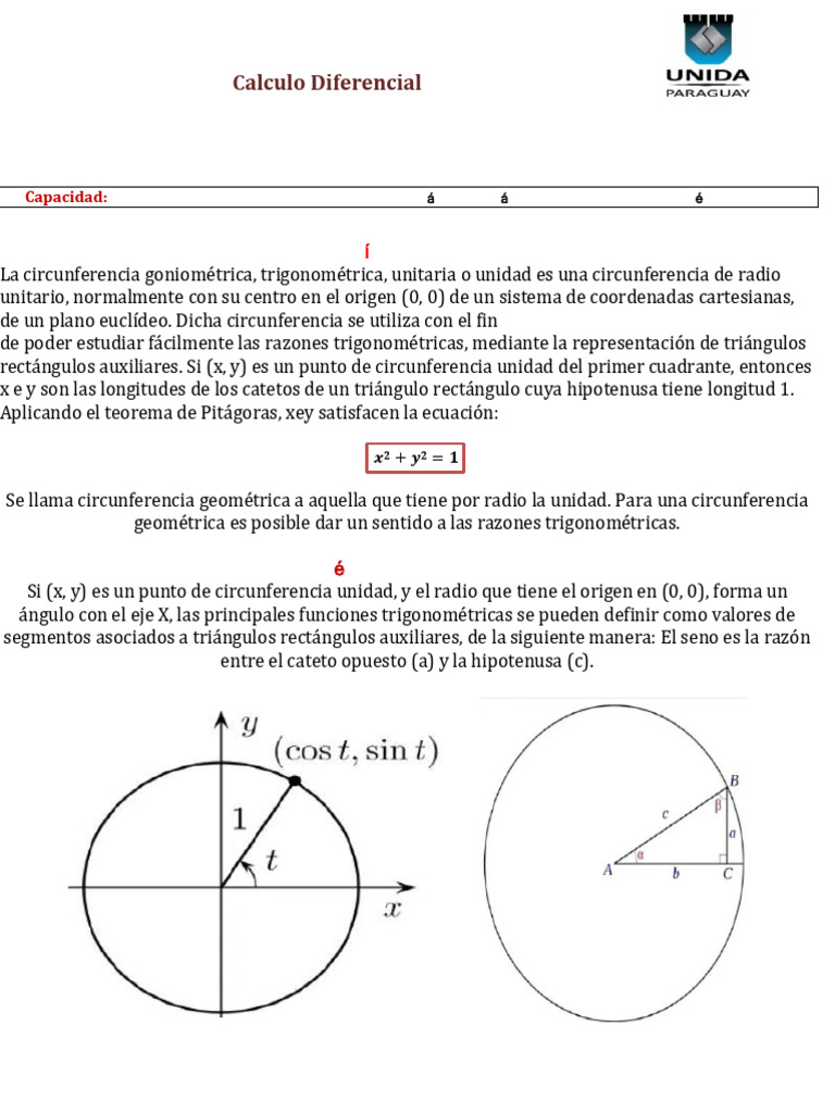Calculo Diferencial: C Rculo Unitario | PDF | Funciones trigonométricas ...