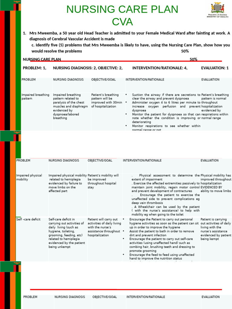 Cva Nursing Care Plan | PDF | Breathing | Physiology