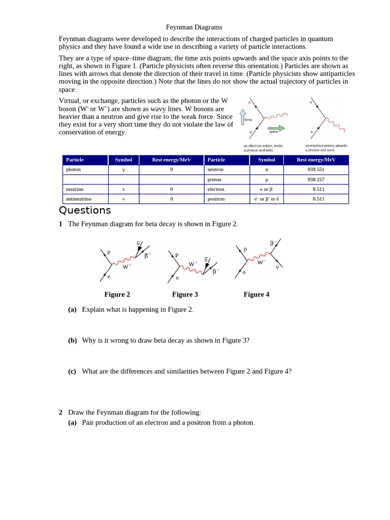 Feynman Diagrams Activity | PDF | Electron | Neutrino