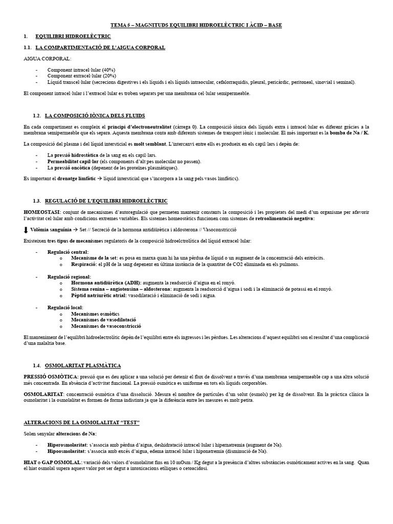 Tema 5 - Magnituds. Equlibri Hidroelèctric I Acid - Base | PDF