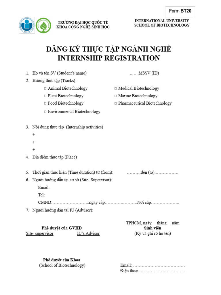 BT Internship Registration Form | PDF