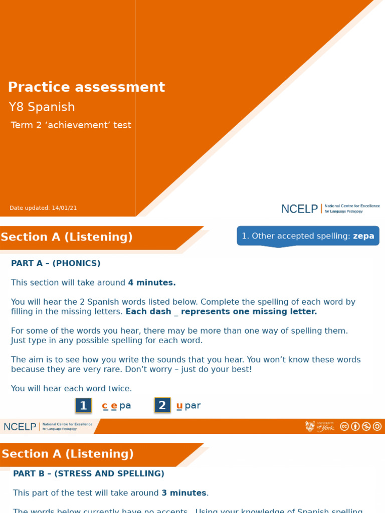 Sp SOW Y8 T2.1 W4 Assessment Test Practice | PDF | Stress (Linguistics ...