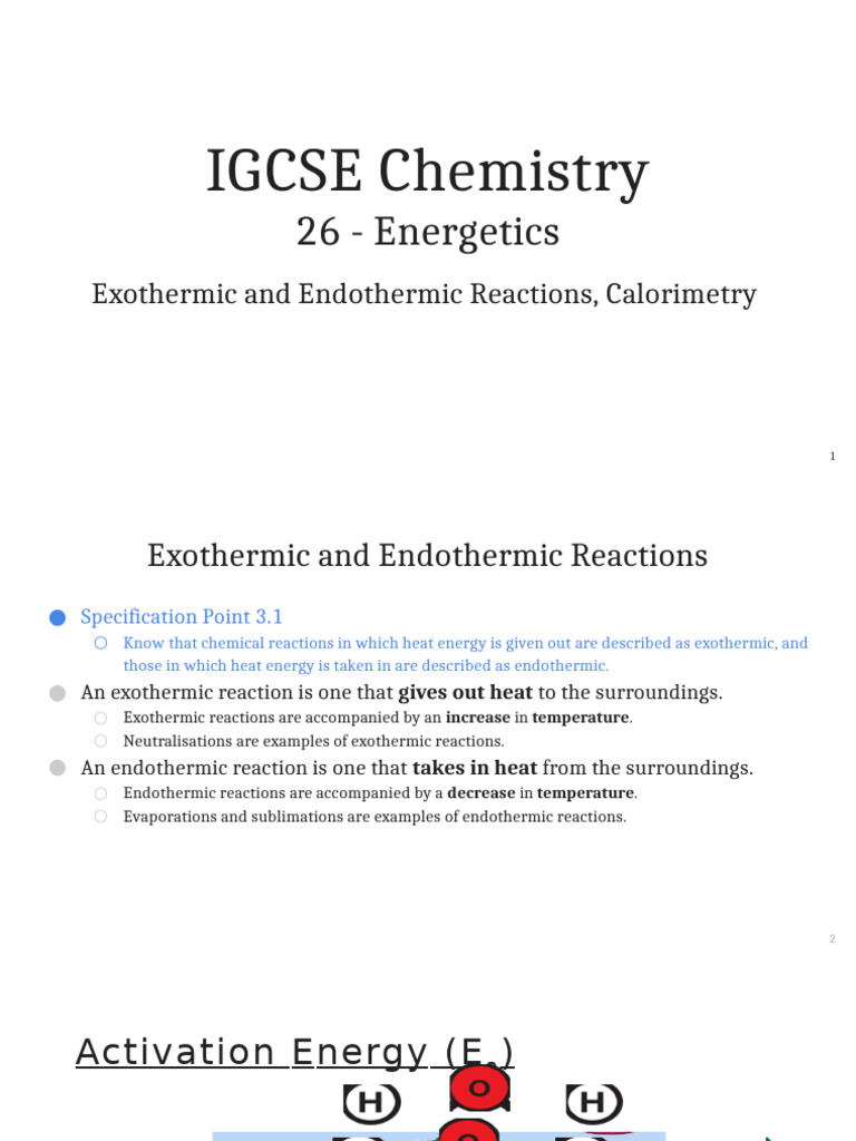 Energetics in IGCSE Chemistry | PDF | Enthalpy | Chemical Reactions