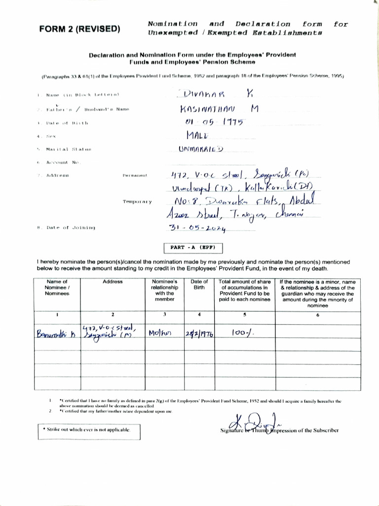 EPF Form 2 Revised: Nomination Guide | PDF