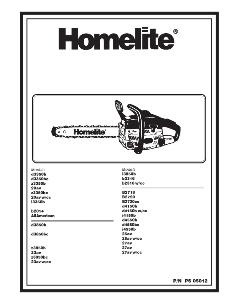 Homelite Chainsaw Parts List and Diagram | PDF | Piston | Screw
