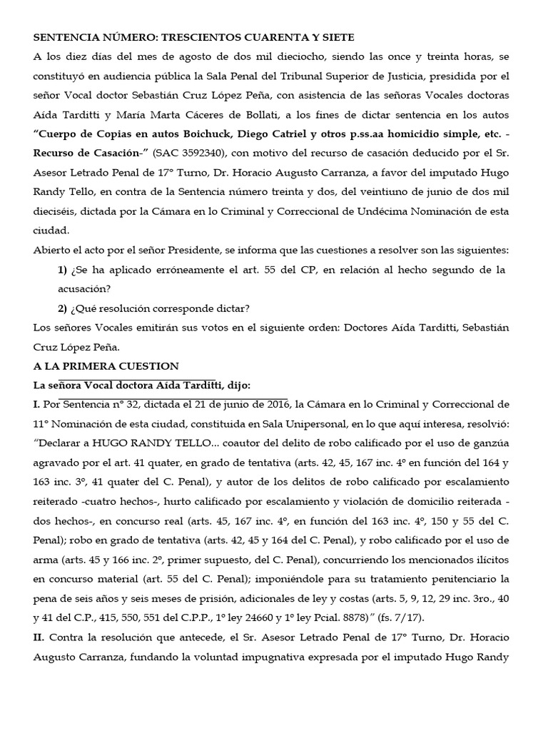 Sentencia Tello - Escaló y Luego Robó y Hurtó | PDF | Robo | Robo