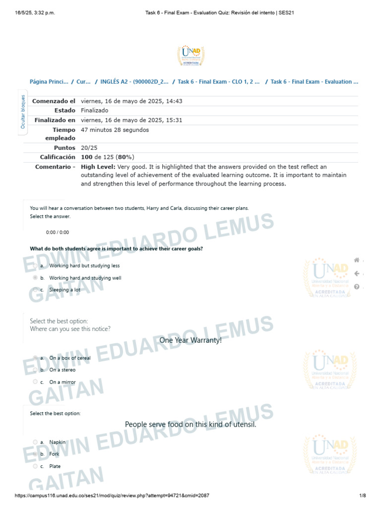 Task 6 - Final Exam - Evaluation Quiz - Revisión Del Intento - SES21 | PDF | Rain | Tropical ...