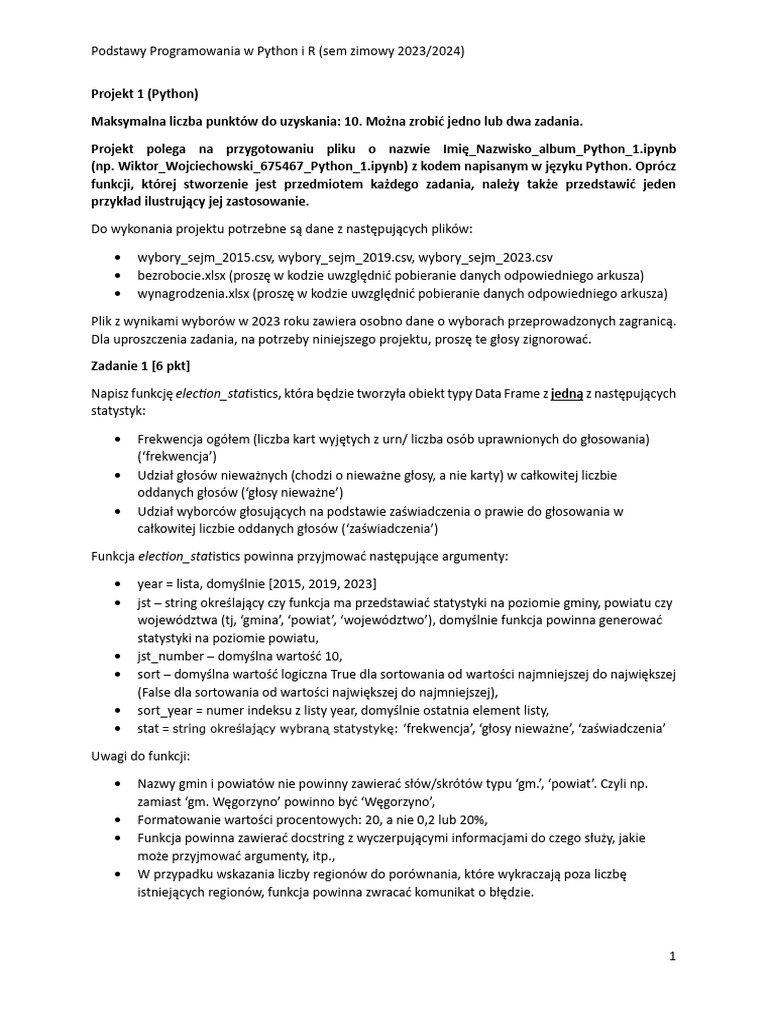 Projekt 1 (Python) | PDF