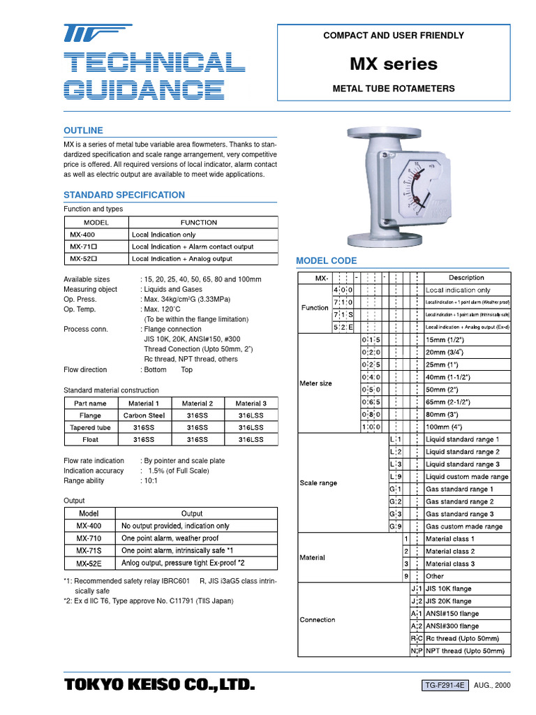 MX Series: Outline | PDF | Flow Measurement | Gases