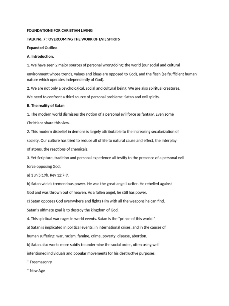 TALK No. 7 - OVERCOMING THE WORK OF EVIL SPIRITS | PDF | Satan | Demons
