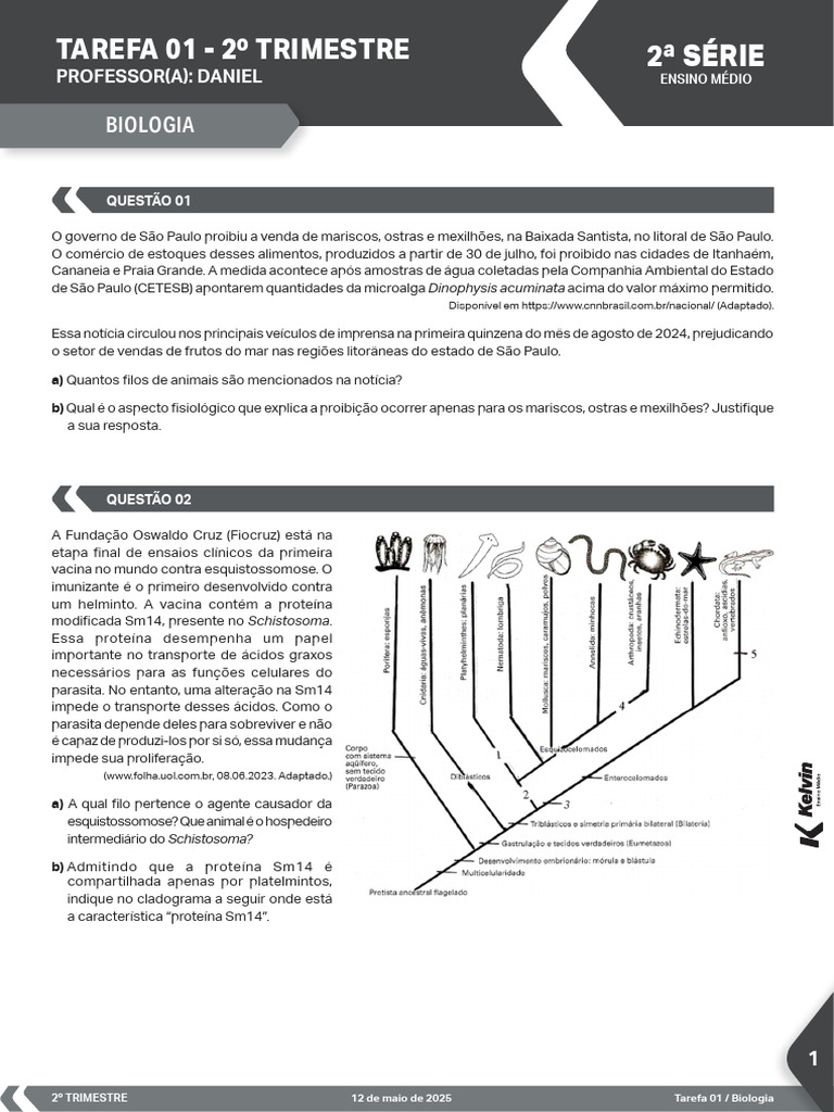 (12.05) BIOLOGIA - 2Âª SÃ RIE - TAREFA 01 - 2Âº TRIMESTRE | PDF | HIV | Vírus