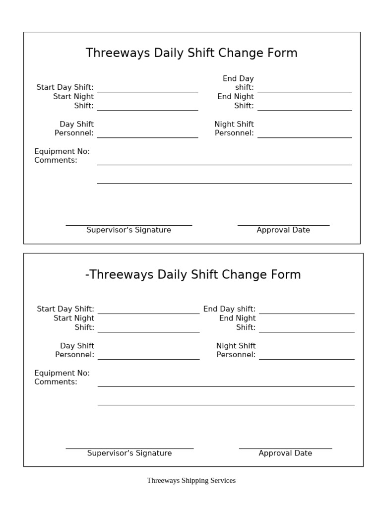 Threeways Shift_Change_Form - Sample 1 | PDF