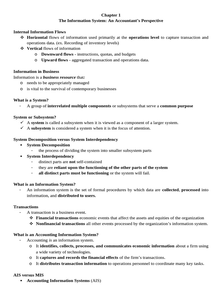 ACCOUNTING INFORMATION SYSTEM REVIEWER (Chapter 1-3) | PDF | Internal Control | Audit