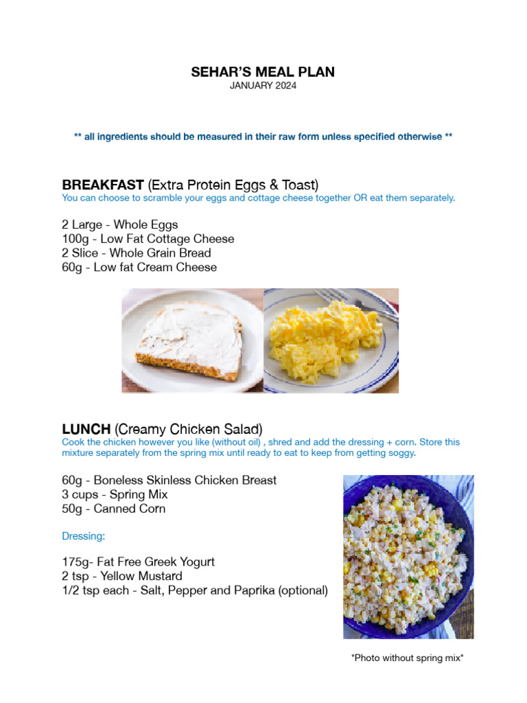 SEHAR'S_MEAL_PLAN_JAN24 | PDF