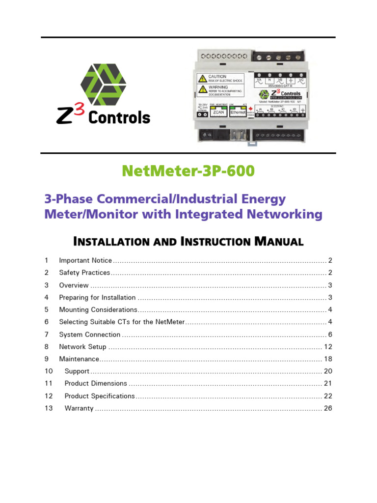 NetMeter-3P-600-Installation-Manual-1.0.2-Web | PDF | Electrostatic Discharge | Transformer
