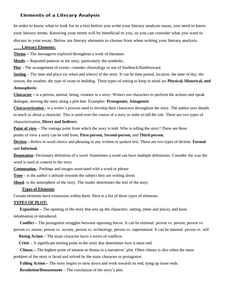 Literary Analysis Elements Guide | PDF | Narration | Narrative