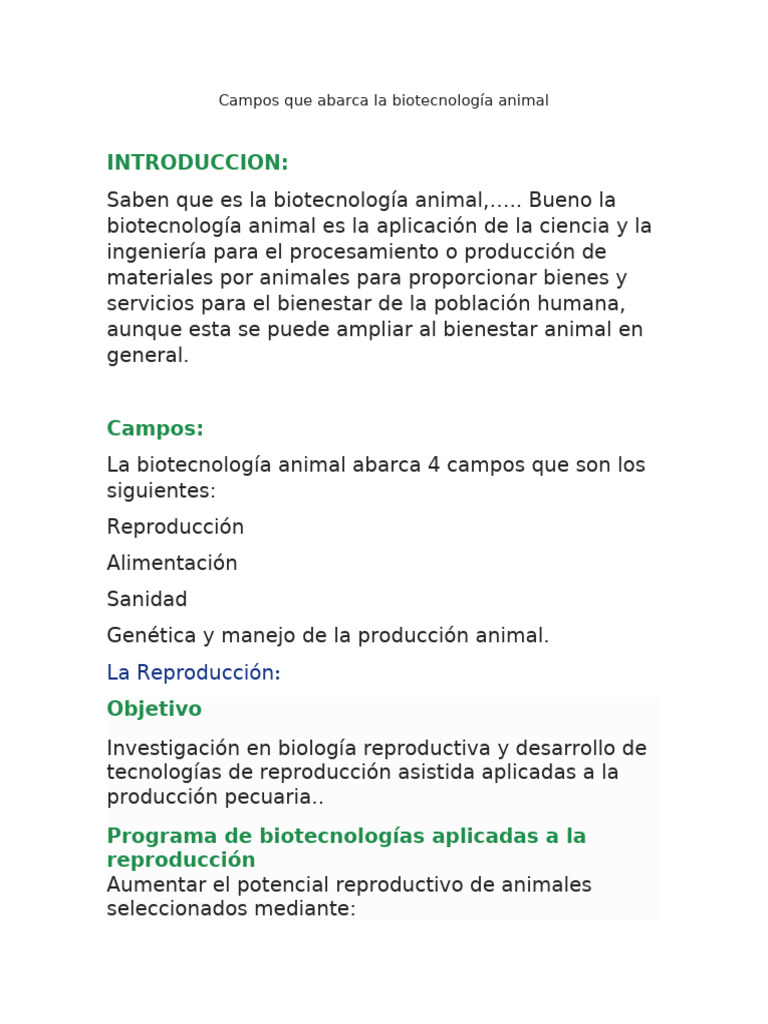 Campos Que Abarca La Biotecnología Animal | PDF | Biotecnología ...