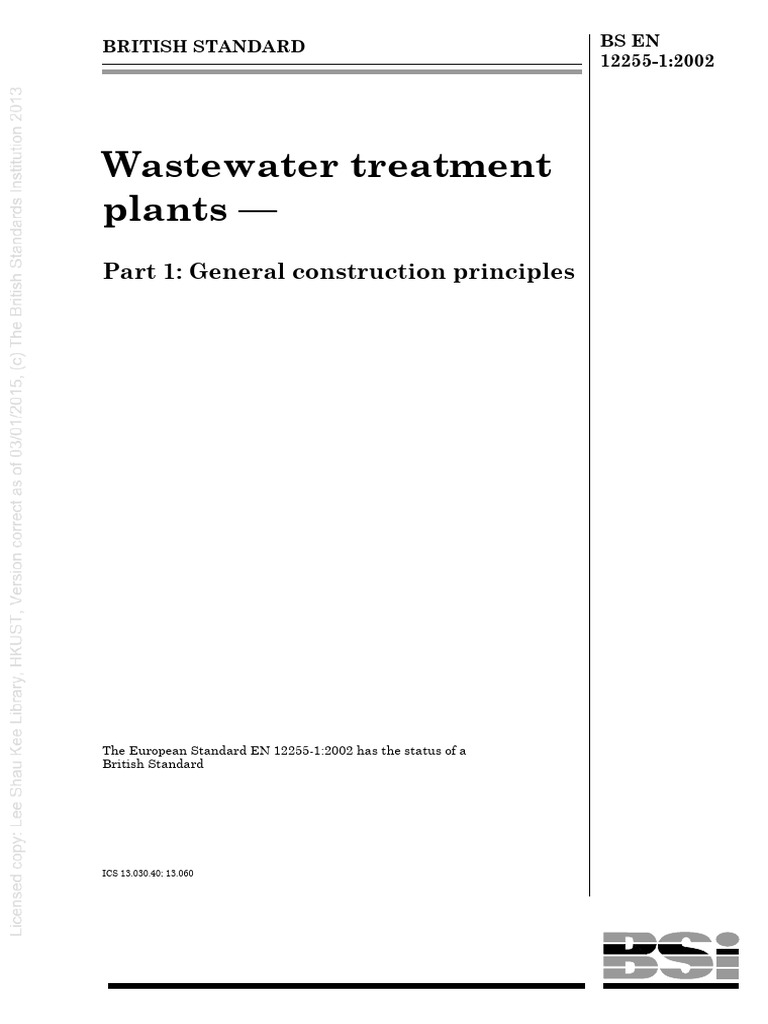 (BS EN 12255-1-2002) - Wastewater Treatment Plants. General ...