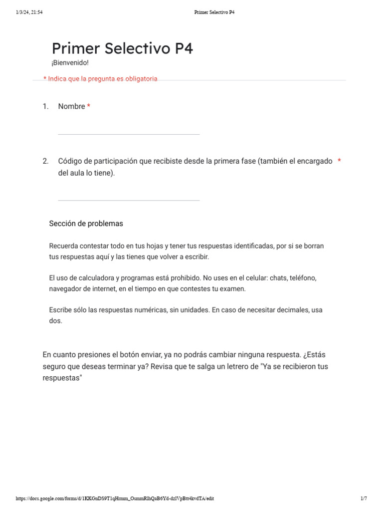 Primer Selectivo P4 - Formularios de Google | PDF