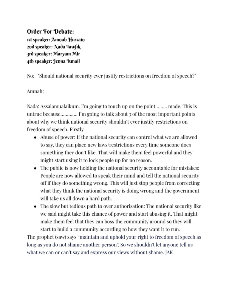 National Security vs. Free Speech Debate | PDF | Freedom Of Speech ...