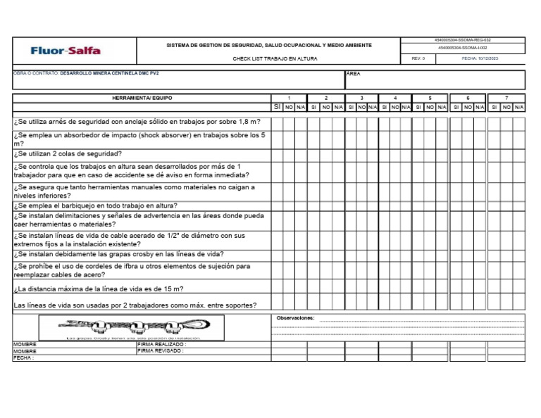 Checklist Trabajo en Altura Centinela | PDF