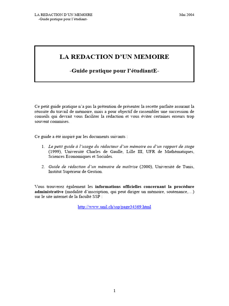 LA REDACTION DUN MEMOIRE Guide Pratique | PDF | Expérience | Expérience