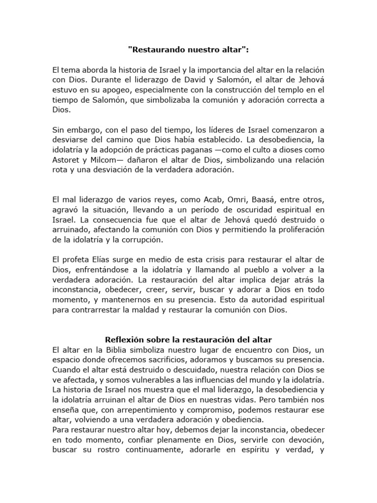 Restaurando nuestro altar | PDF | eucaristía | Idolatría