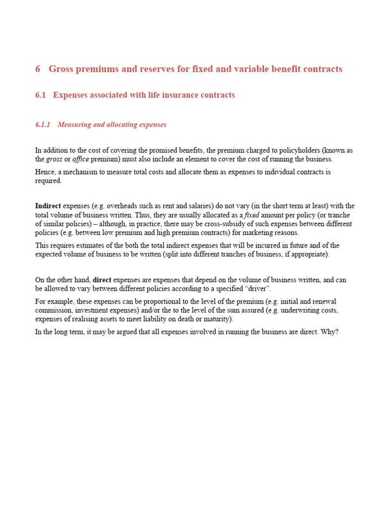 Unit 6 - Gross Premiums and Reserves For Fixed and Variable Benefit ...
