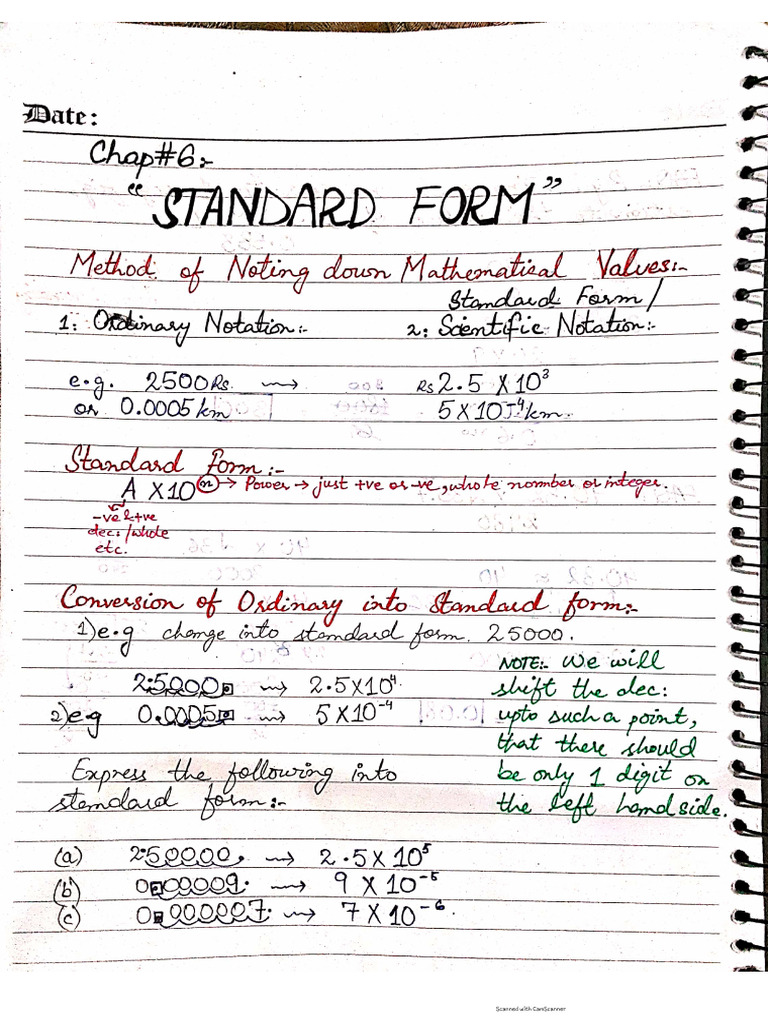 MATHS CHAPTER 6..STANDARD FORM Gcse | PDF