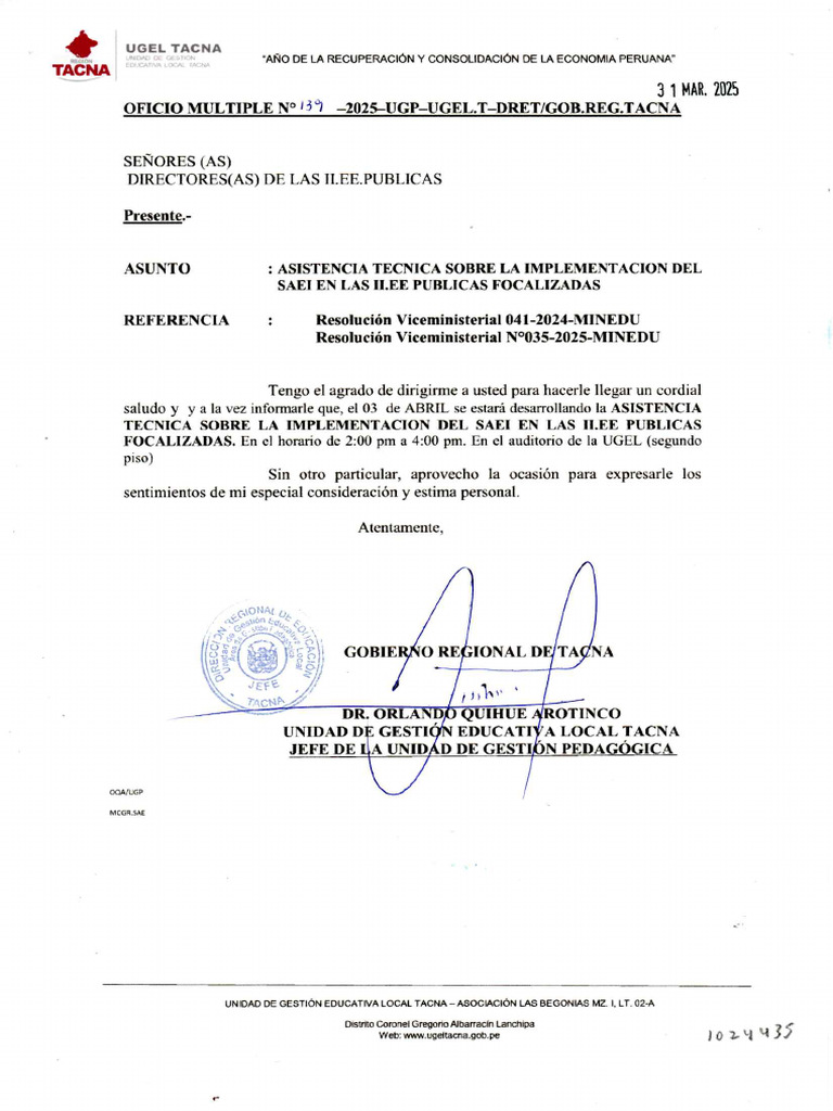 oficio-multiple-n-139-REUNION SAEI | PDF