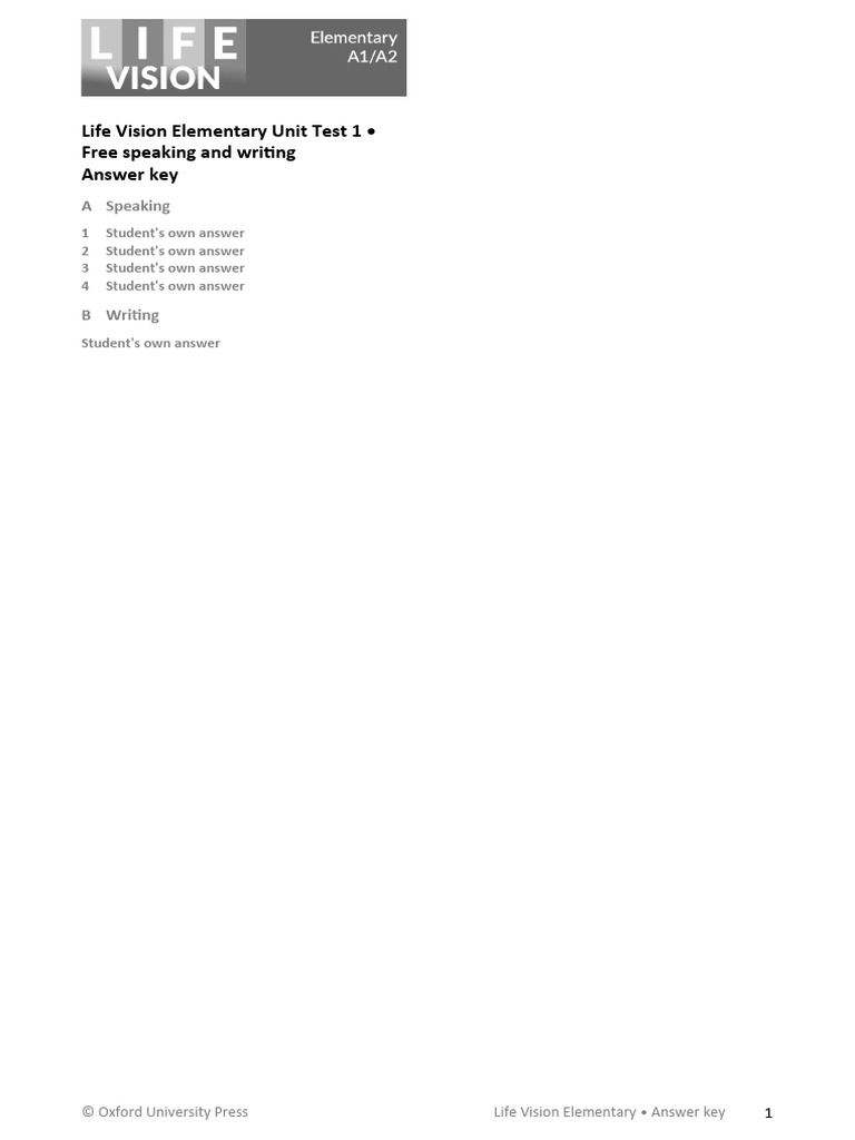 Lif Visi Ele Unit 1 Free Answer Key | PDF