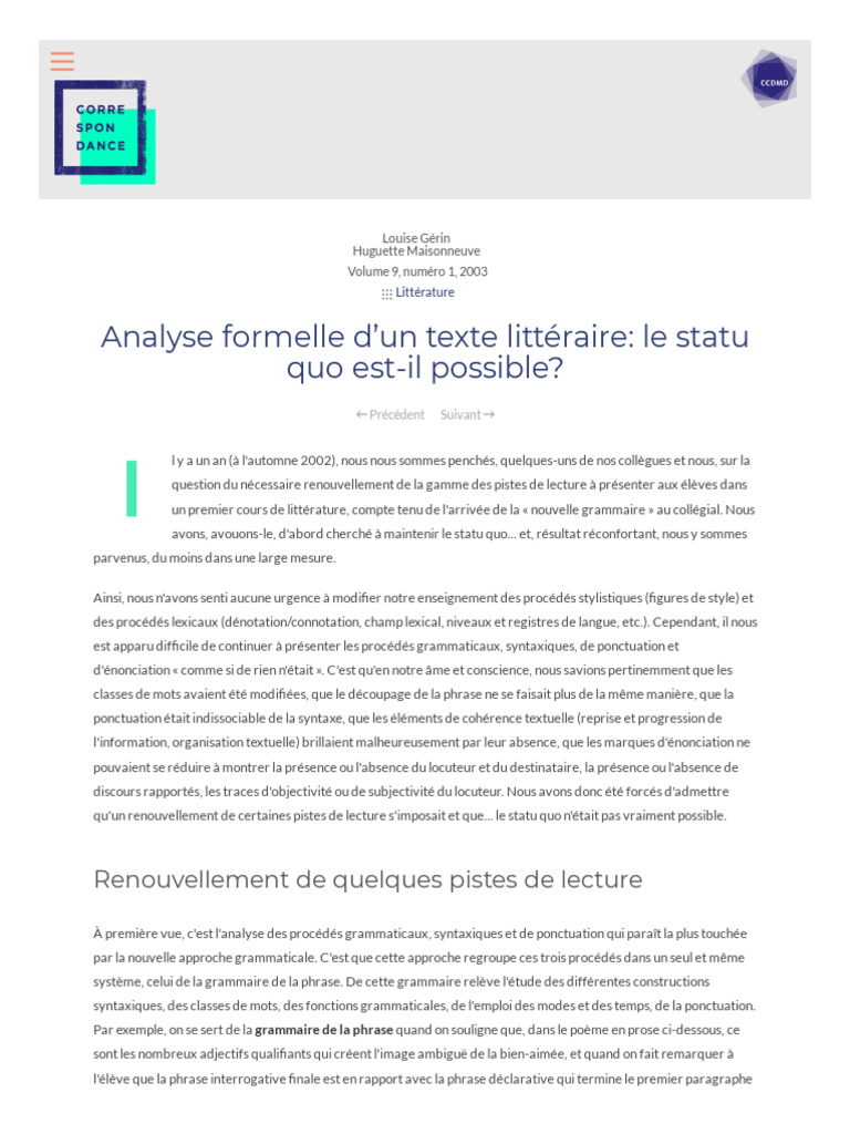 Renouvellement des pistes de lecture littéraire | PDF | Phrase ...