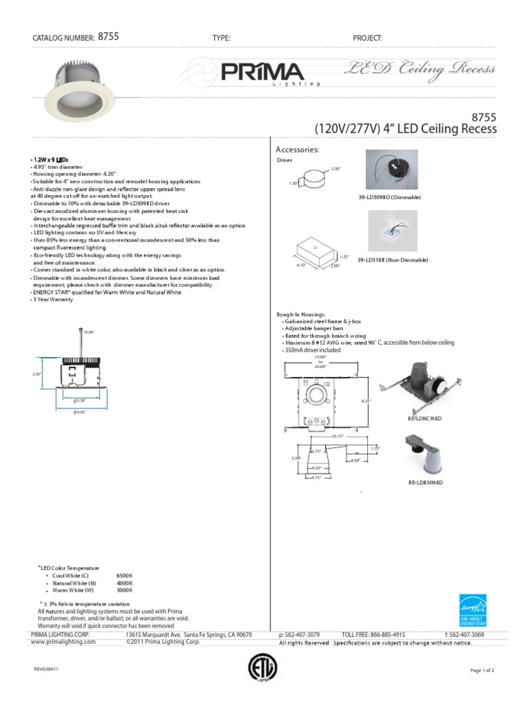 8755 Spec Sheet | PDF | Light Emitting Diode | Optics