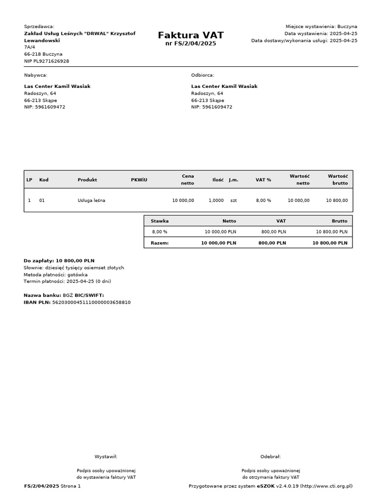 Faktura VAT: NR FS/2/04/2025 | PDF