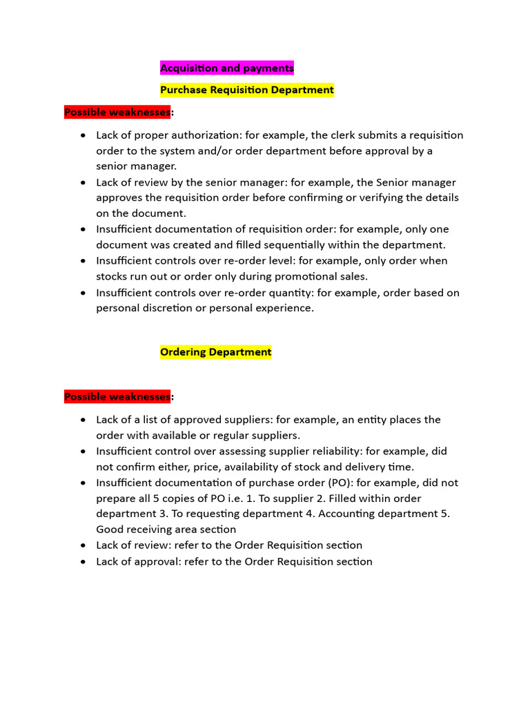 Acquisition and Payments Weaknesses | PDF