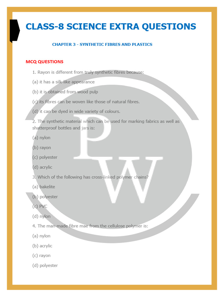 Synthetic Fibres Extra Ques | PDF | Fibers | Textiles