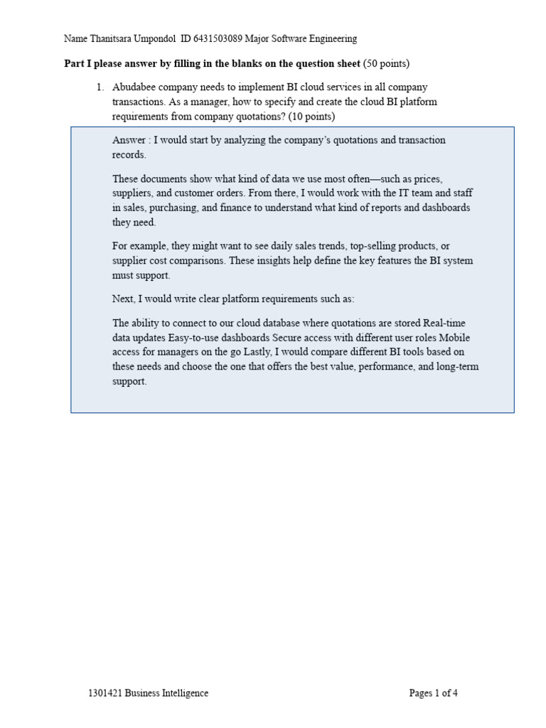 THANITSARA UMPONDOL - BI - Final - Takehome | PDF | Computing | Information Technology