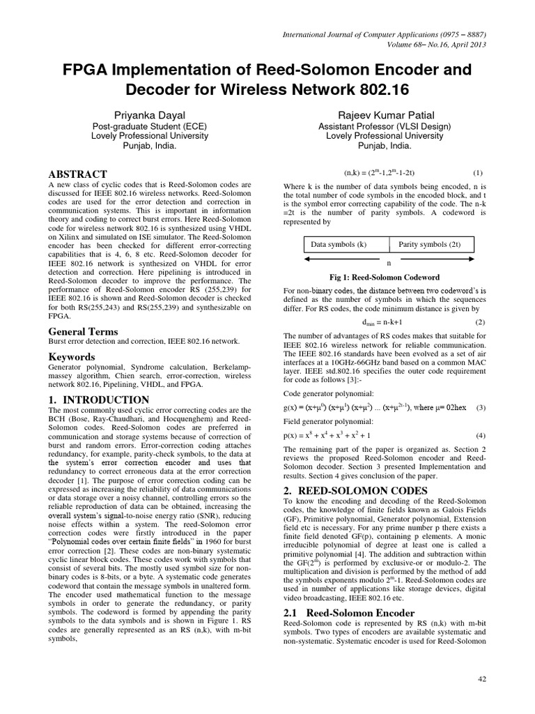 FPGA_Implementation_of_Reed_Solomon_Enco | PDF | Error Detection And Correction | Code