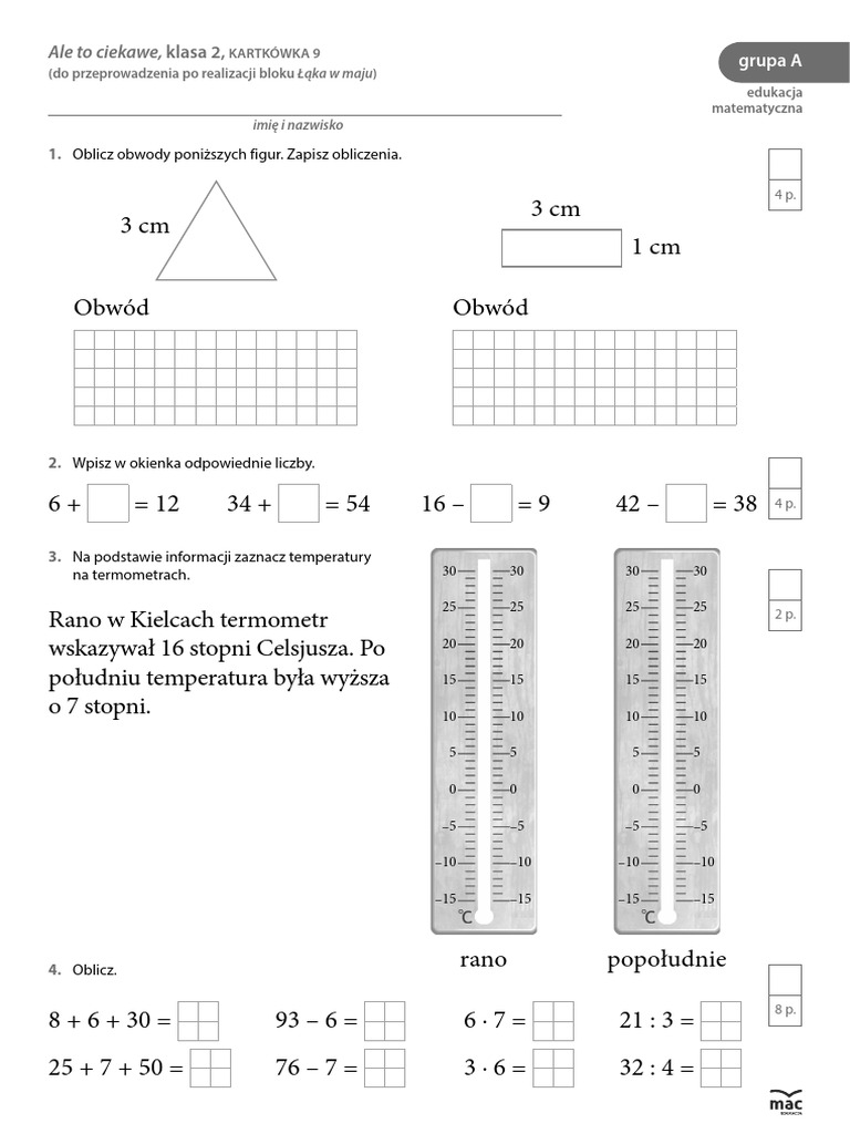 Kartkowka NR 9 Matematyka kl2 Grupa A | PDF