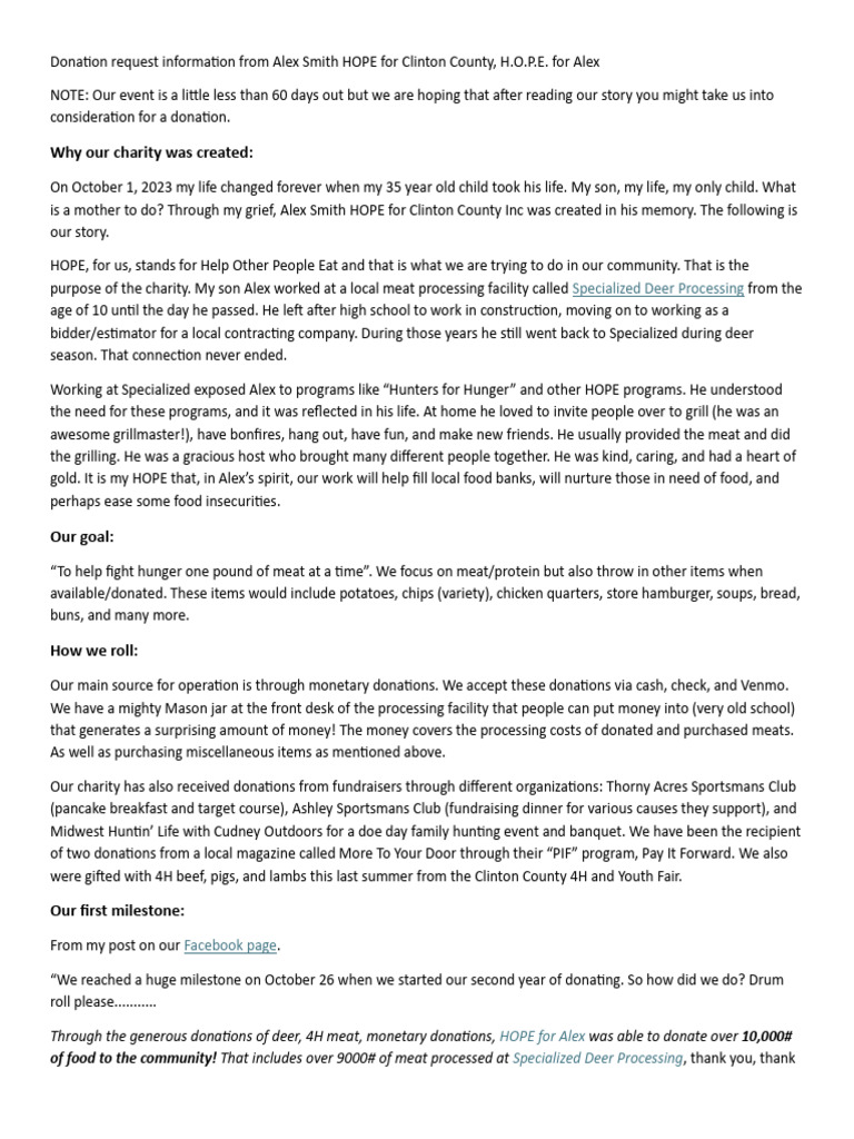 Alex Doc for Donation Requests | PDF | Food Bank | Foods