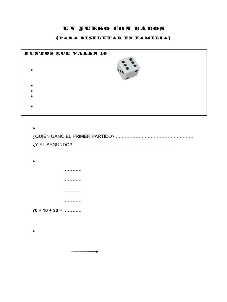 MATEMÁTICA 4 Un Juego Con Dados | PDF