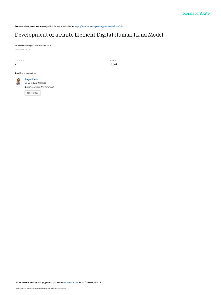 Development of A Finite Element Digital Human Hand | PDF | Young's ...