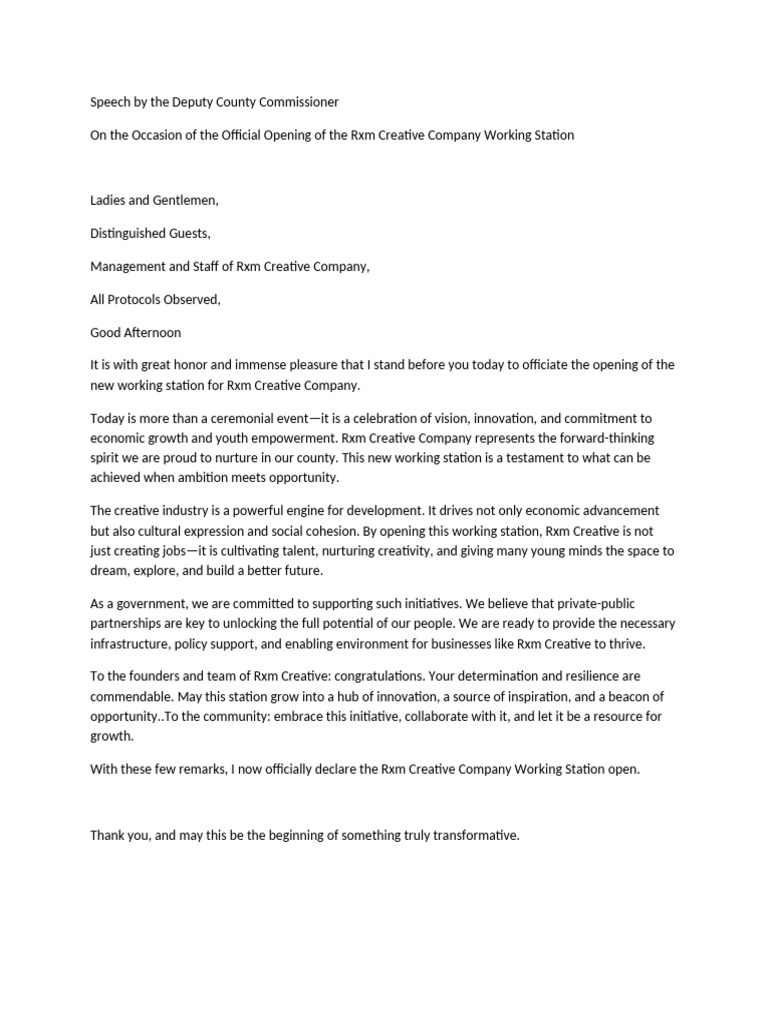Rxm Creative Company Station Opening Speech | PDF