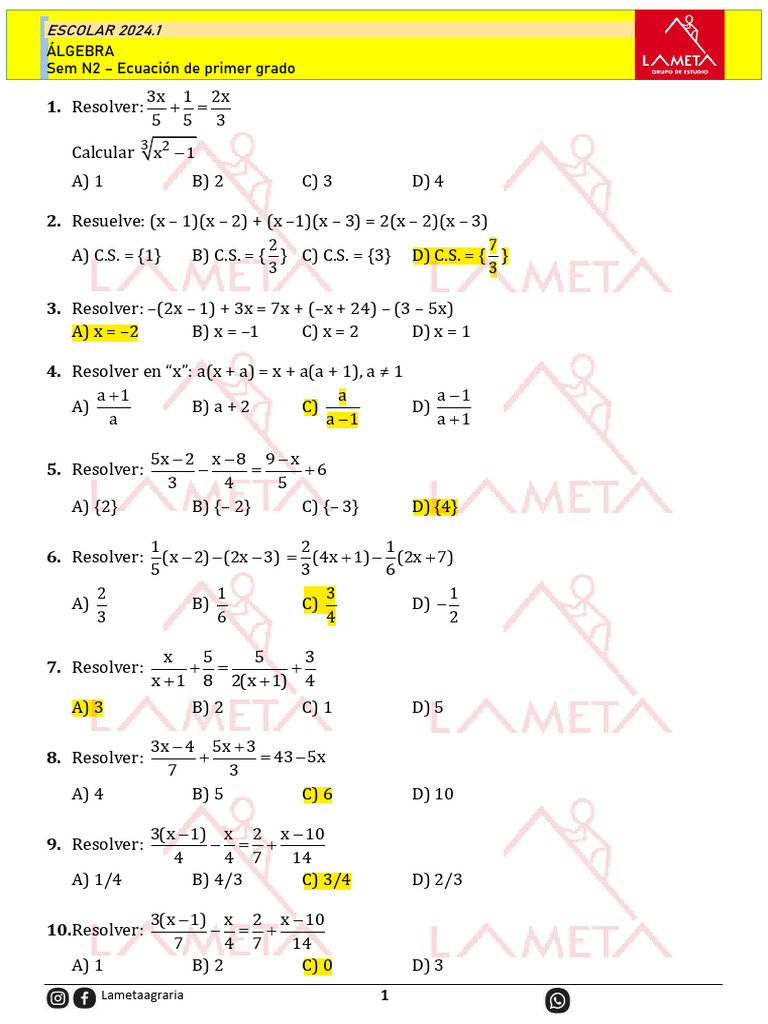 ES ÁLG N2 - Ecuación de Primer Grado | PDF
