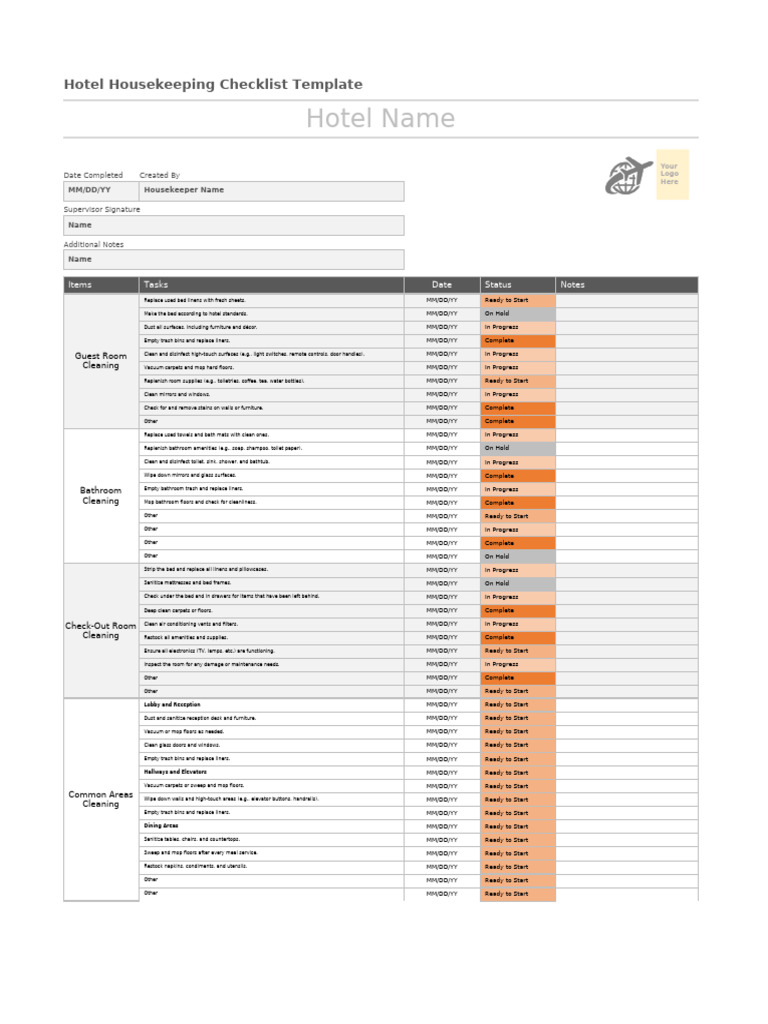 Hotel Housekeeping Checklist Template | PDF | Housekeeping | Bathroom